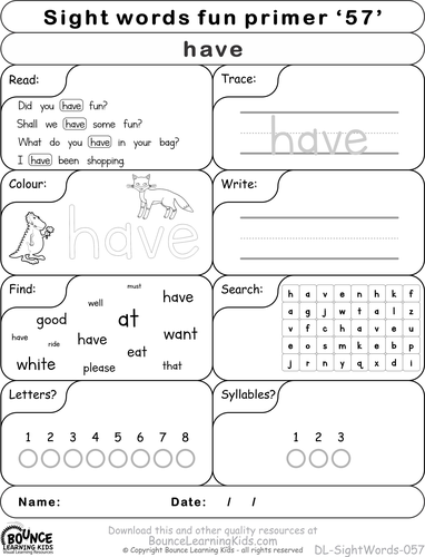 Sight words - primer distance learning worksheets | Teaching Resources
