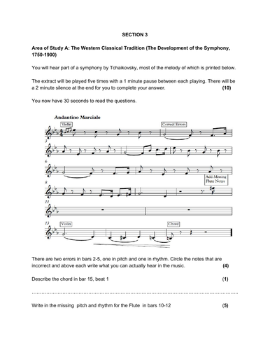 NEW Tchaikovsky Eduqas A Level Music Rhytmic & Melodic Dictation Exam ...