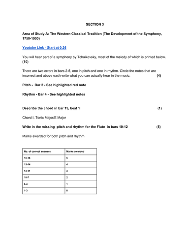 NEW Tchaikovsky Eduqas A Level Music Rhytmic & Melodic Dictation Exam ...