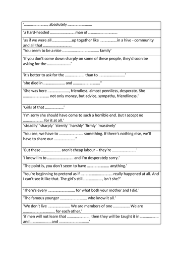 An Inspector Calls Quote Cloze | Teaching Resources