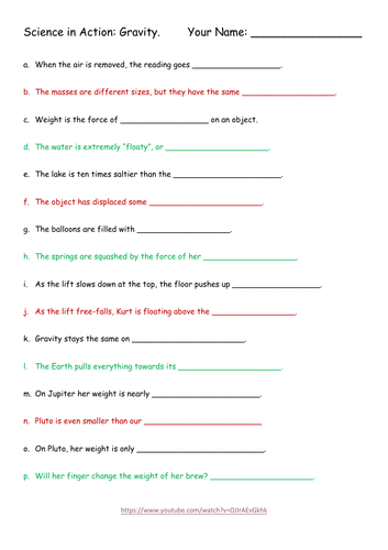 Science in Action: Gravity Video Question sheet | Teaching Resources