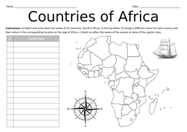 Countries of Africa A3 Map Worksheet | Teaching Resources