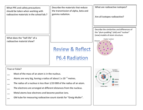 AQA Trilogy KS4 P6.4 Radiation Review and Reflect Worksheet | Teaching ...