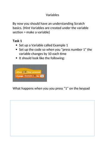 Variables in scratch | Teaching Resources