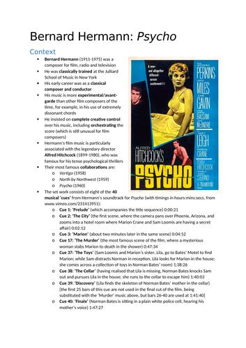 Bernard Herrmann - Psycho | Teaching Resources