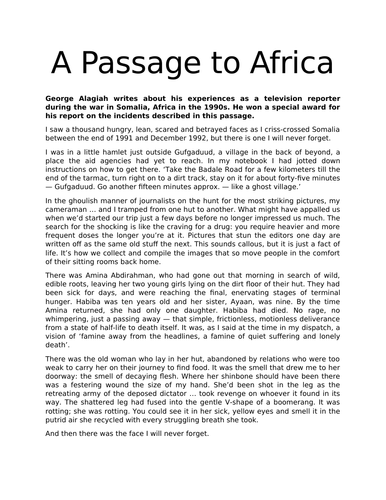 A Passage to Africa - EDEXCEL iGCSE English Language | Teaching Resources