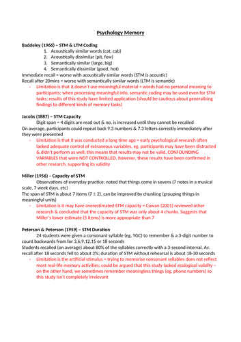 Memory Revision - AQA A-Level Psychology | Teaching Resources