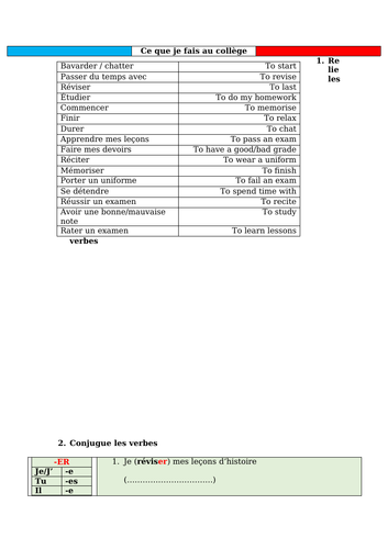 French GCSE activité collège present tense | Teaching Resources
