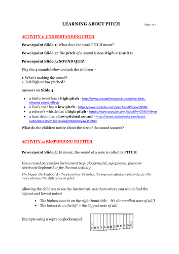 Learning about Pitch | Teaching Resources