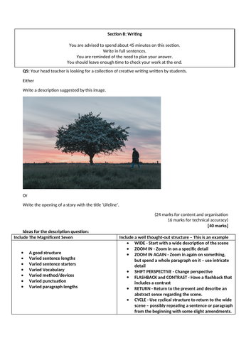 UPDATED AQA English Language Paper 1 - Question 5 Exemplar question and ...