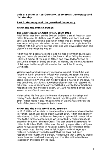 Hitler and the Munich Putsch | Teaching Resources