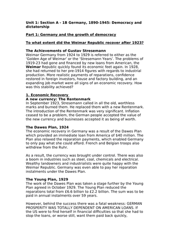 The Golden Age of the Weimar Republic 1924-29 | Teaching Resources