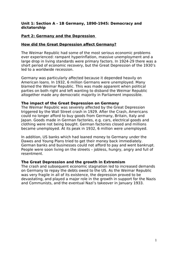 Germany and the Depression | Teaching Resources