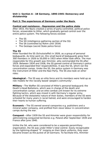 Nazi Repression & the Police State - SS, SA and Gestapo | Teaching ...