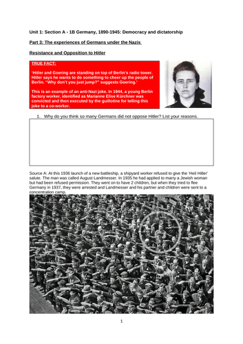 Resistance and Opposition to the Nazis | Teaching Resources
