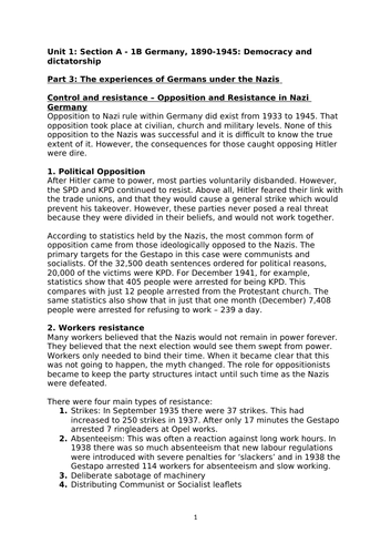 Resistance and Opposition to the Nazis | Teaching Resources