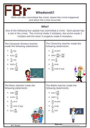 Whodunnit‽ - Fractions, Decimals and Percentages | Teaching Resources