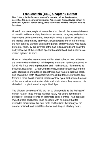 Writing to Evaluate- Frankenstein | Teaching Resources