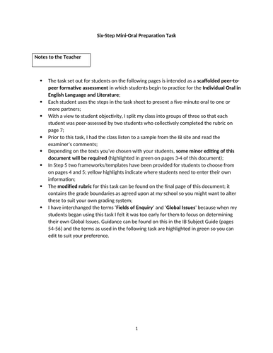 IB Lang Lit (2021) Mini Individual Oral Preparation Task | Teaching ...
