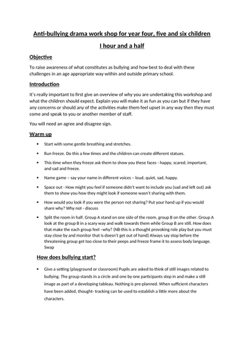 Anti-bullying drama work shop for year four, five and six children ...