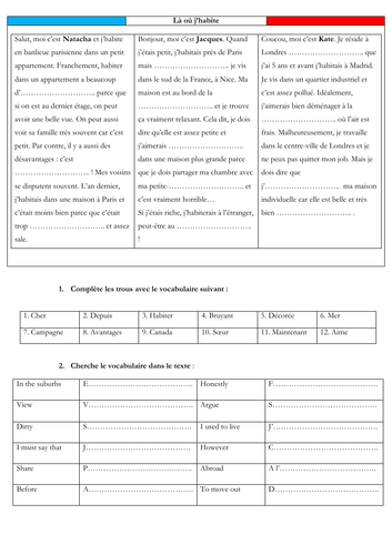 French GCSE là ou j'habite | Teaching Resources