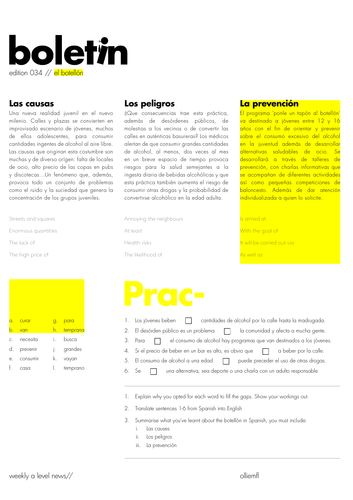 Boletín (Weekly A Level Spanish news and exam practice) | Teaching ...