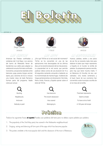 Boletín (Weekly A Level Spanish news and exam practice) | Teaching ...