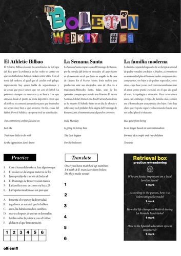 Boletín (Weekly A Level Spanish news and exam practice) | Teaching ...