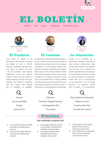 Boletín (Weekly A Level Spanish news and exam practice) | Teaching ...