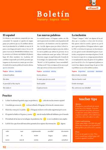 Boletín (Weekly A Level Spanish news and exam practice) | Teaching ...