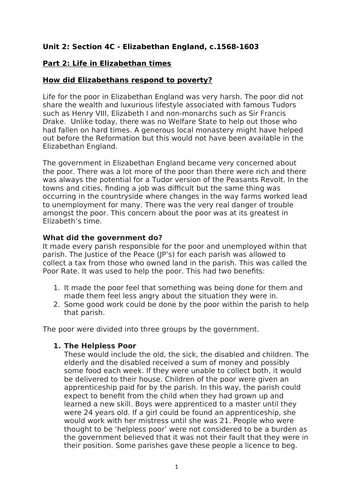 Life of the poor and causes of poverty in Elizabethan England ...