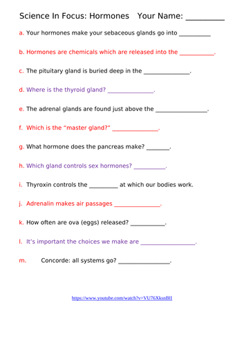Science in Focus: Hormones Video Questions | Teaching Resources