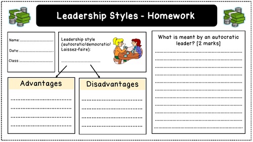 Leadership Styles Homework | Teaching Resources