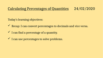 Percentages of Amounts / Quantities | Teaching Resources