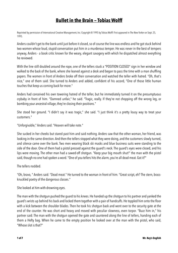 Bullet in the Brain -AQA GCSE Preparation Paper 1 - Text Analysis ...