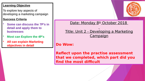 BTEC National Unit 2 - Principles of Marketing lesson pack | Teaching ...