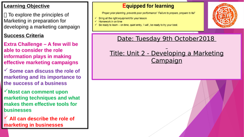 BTEC National Unit 2 - Principles of Marketing lesson pack | Teaching ...