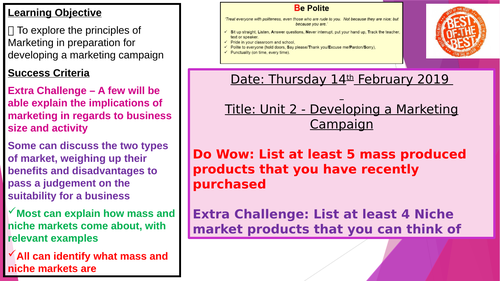 BTEC National Unit 2 - Principles of Marketing lesson pack | Teaching ...