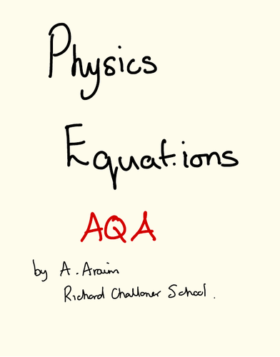 GCSE (1-9) Physics AQA equations - complete with units | Teaching Resources
