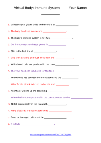 Science in Focus: Immune System Video Questions | Teaching Resources