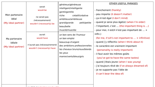 GCSE FRENCH 'Ideal Partner' Sentence Builder and Narrow Reading ...