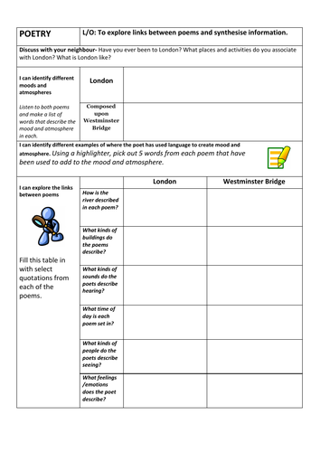 Comparing poems on London Worksheet Lesson | Teaching Resources