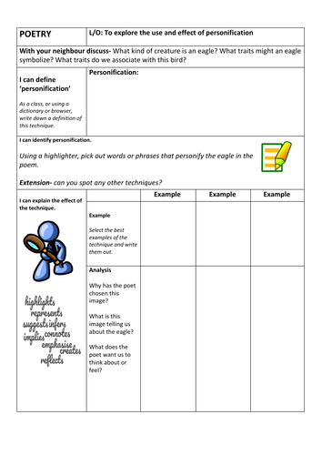 Personification Worksheet Lesson | Teaching Resources