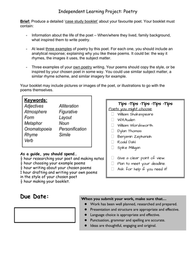 Poetry Homework Project | Teaching Resources