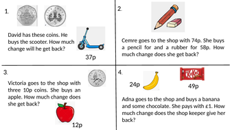 Money - Finding Change Problems | Teaching Resources