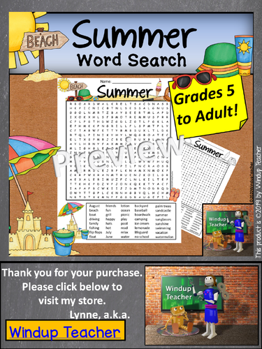 Summer Word Search - Hard for Grades 5 to Adult | Teaching Resources