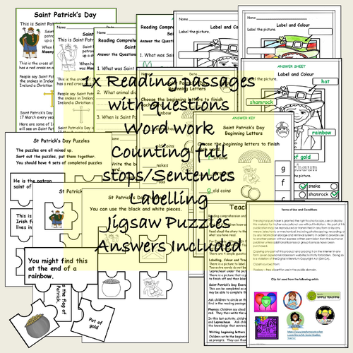 St Patricks Day Reading Comprehension Activities Puzzles Early Readers ...