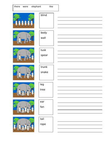 Story writing resources for Traditional Story Six Blind men and The ...