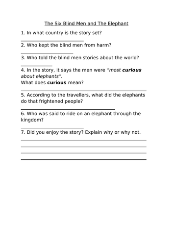 Story writing resources for Traditional Story Six Blind men and The ...