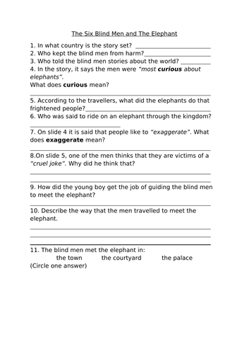 Story writing resources for Traditional Story Six Blind men and The ...